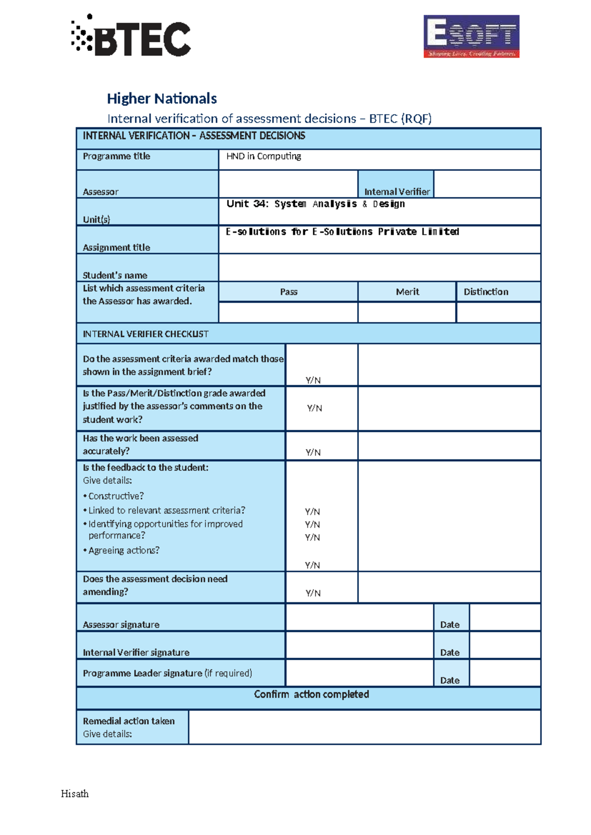 HND in Computing Unit 34: Systems Analysis Design Assessment Guide ...