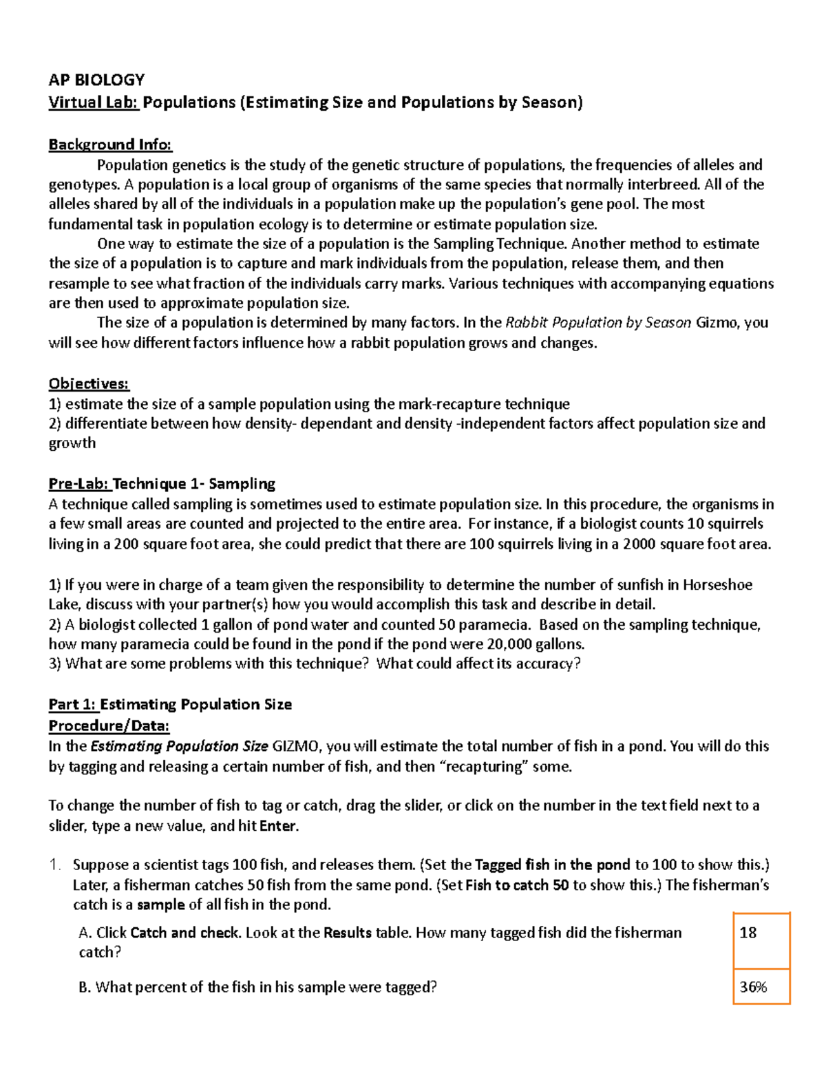 Virtual Populations - Gizmo - AP BIOLOGY Virtual Lab: Populations ...