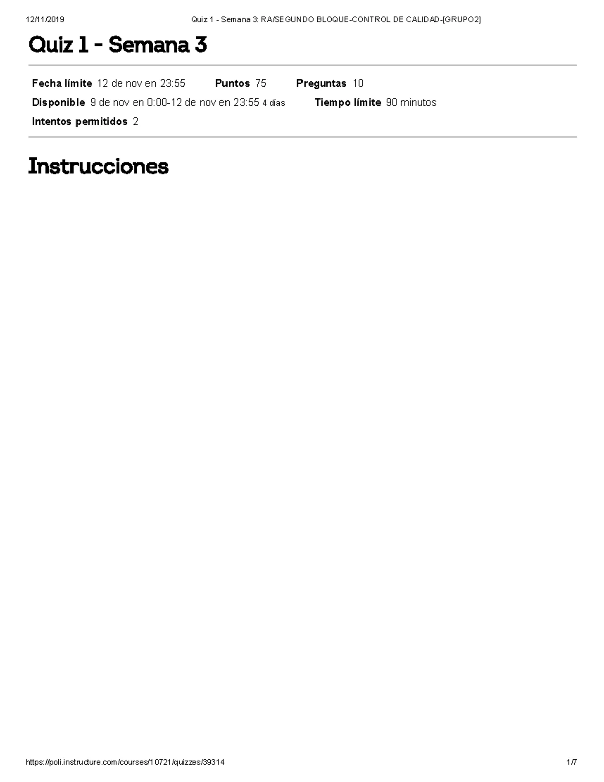 Examen semana 4 - Control de calidadControl de calidad – – Examen parcial Examen - Studocu