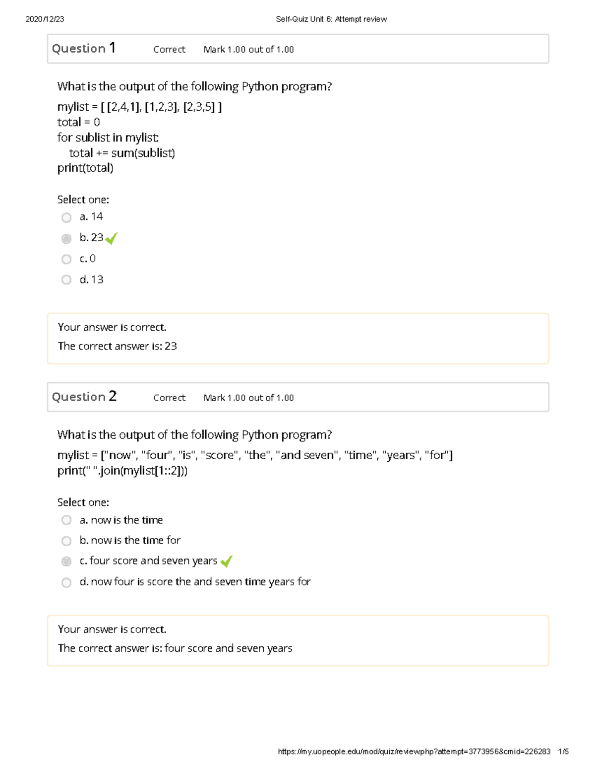 Self Quiz Unit 6 Attempt Reviewكط Question 1 Correct Mark 1 Out Of 1 What Is The Output Of