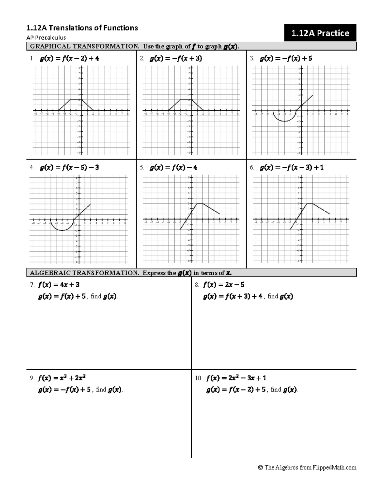 AP Pre Calc 1.12 Homework: Translations & Dilations of Functions - Studocu