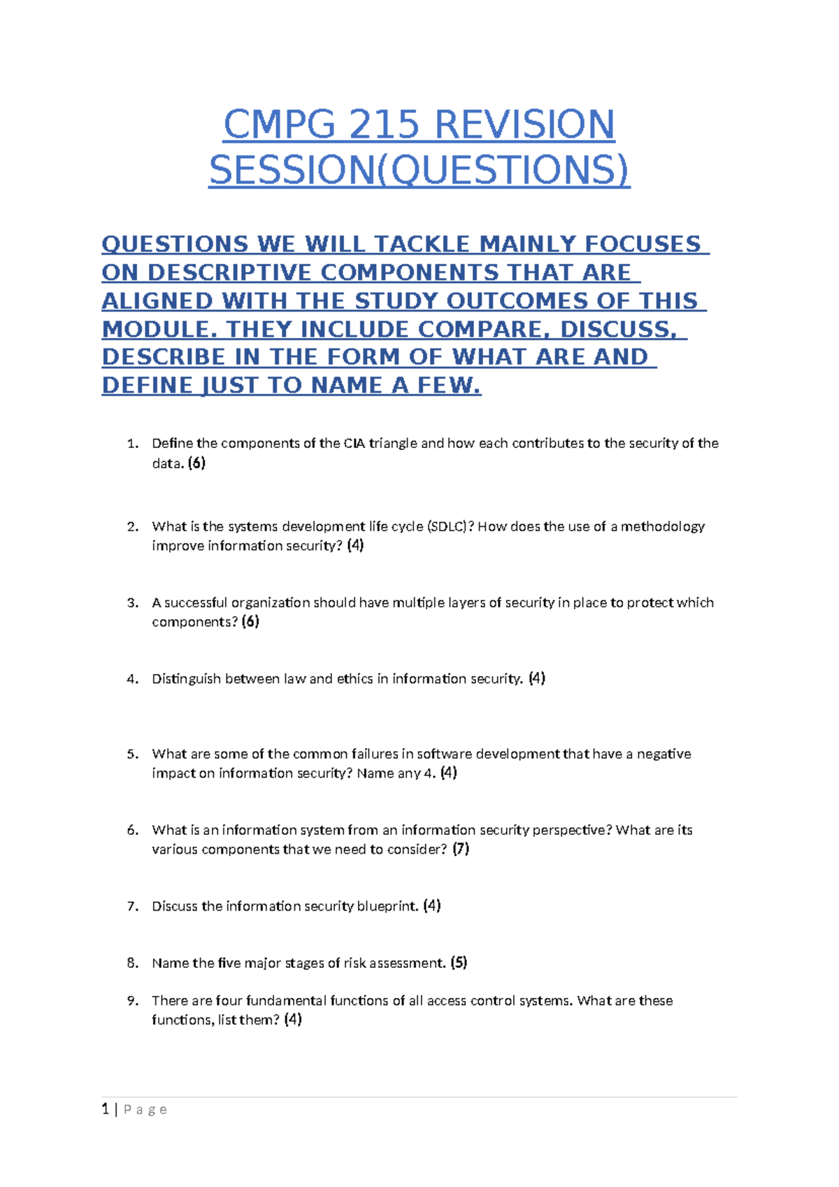 CMPG 215 Test Prep: Key Questions for Revision and Practice - Studocu