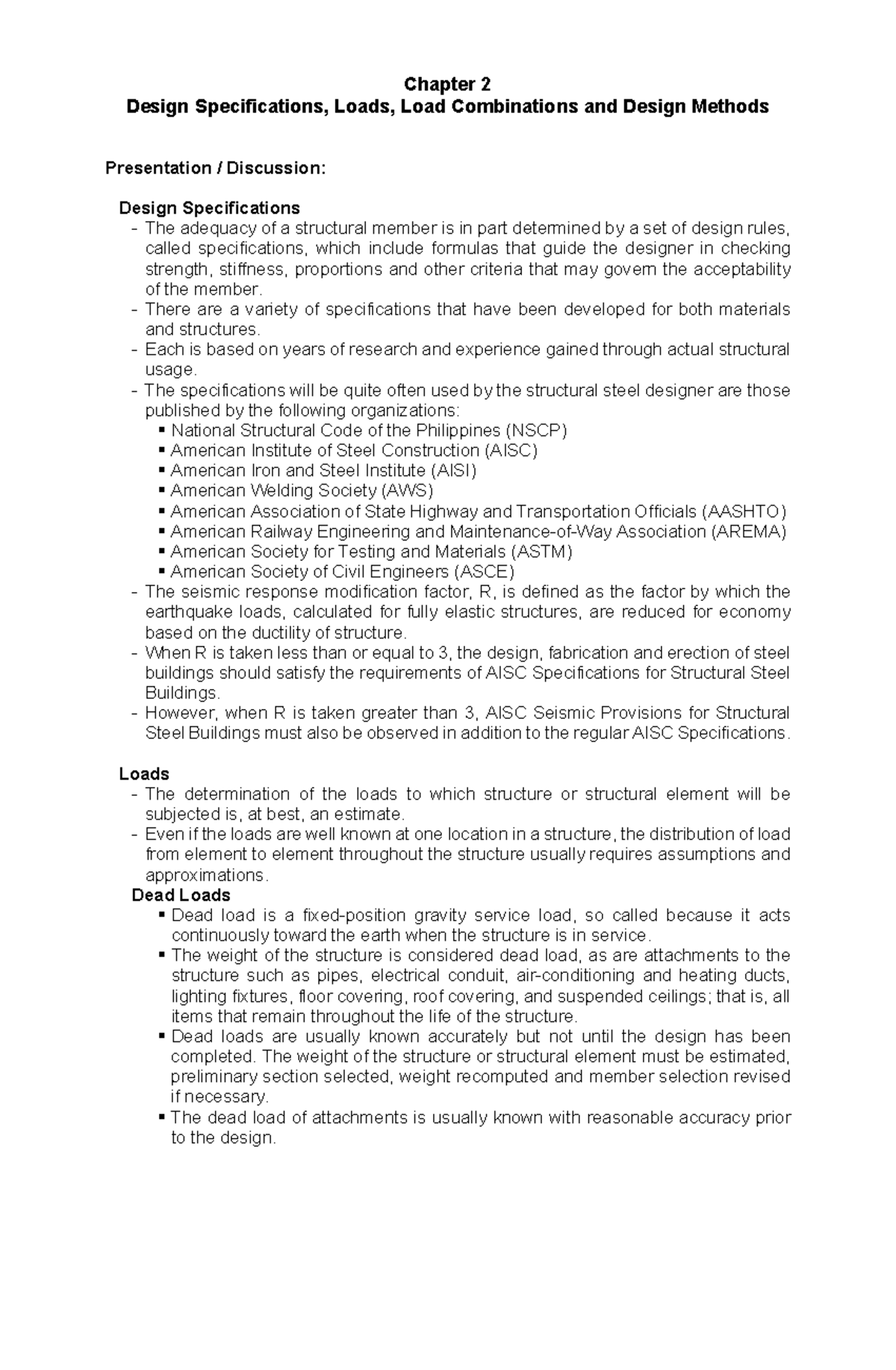 Chapter 2 - Design Specs & Load Combinations for Structural Methods ...