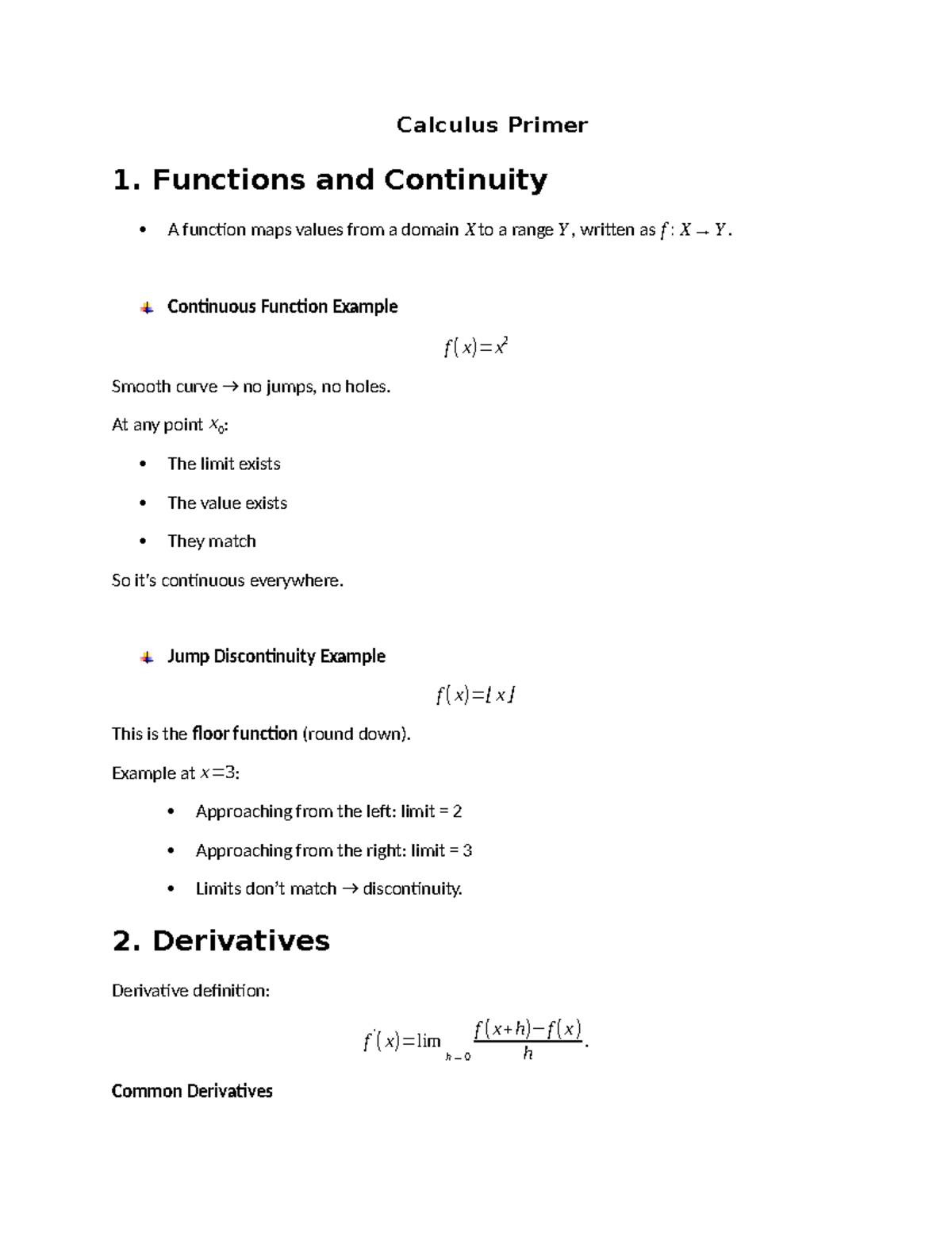 Calculus Primer 1: Functions, Continuity, and Optimization (M02) - Studocu