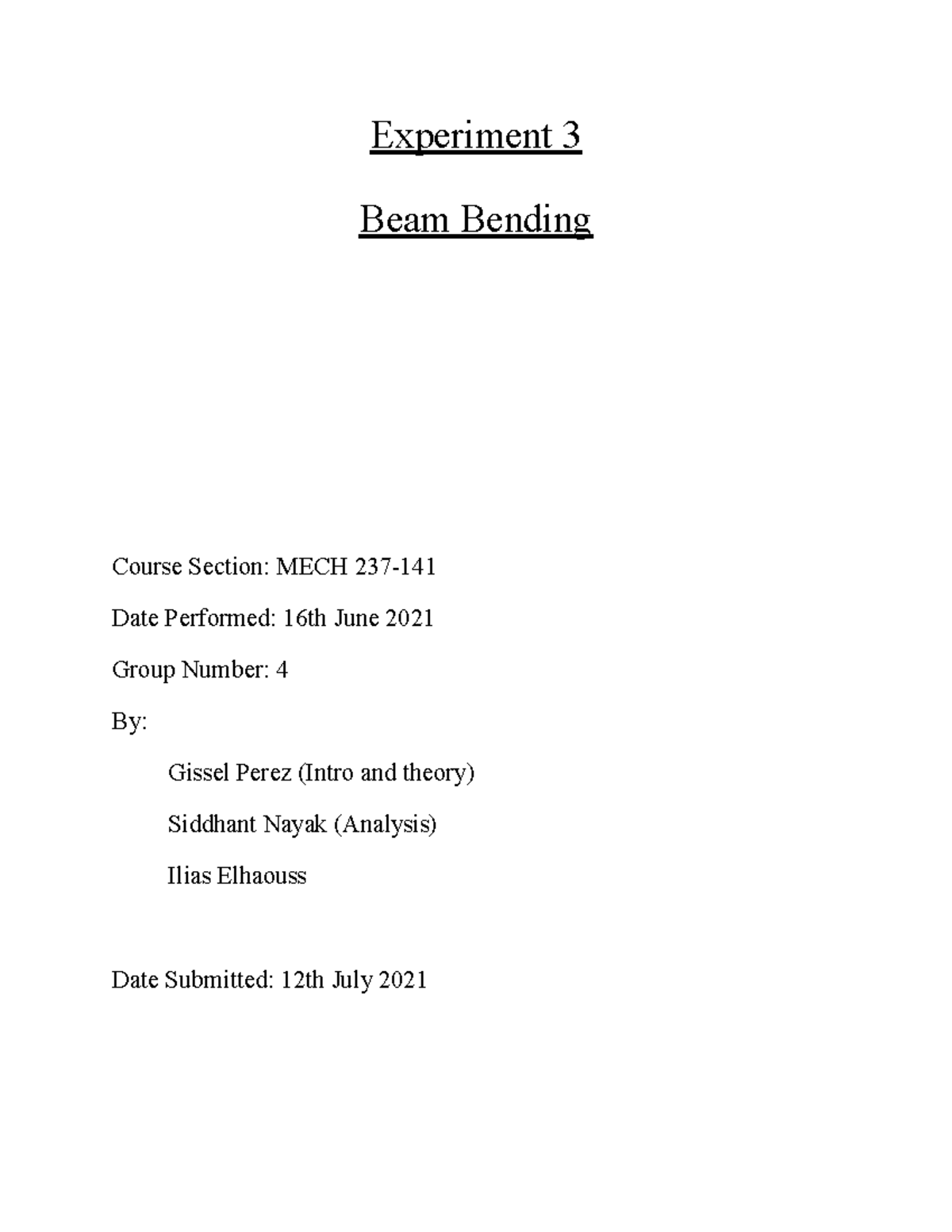 MECH 237: Beam Bending Lab Report and Analysis Findings - Studocu