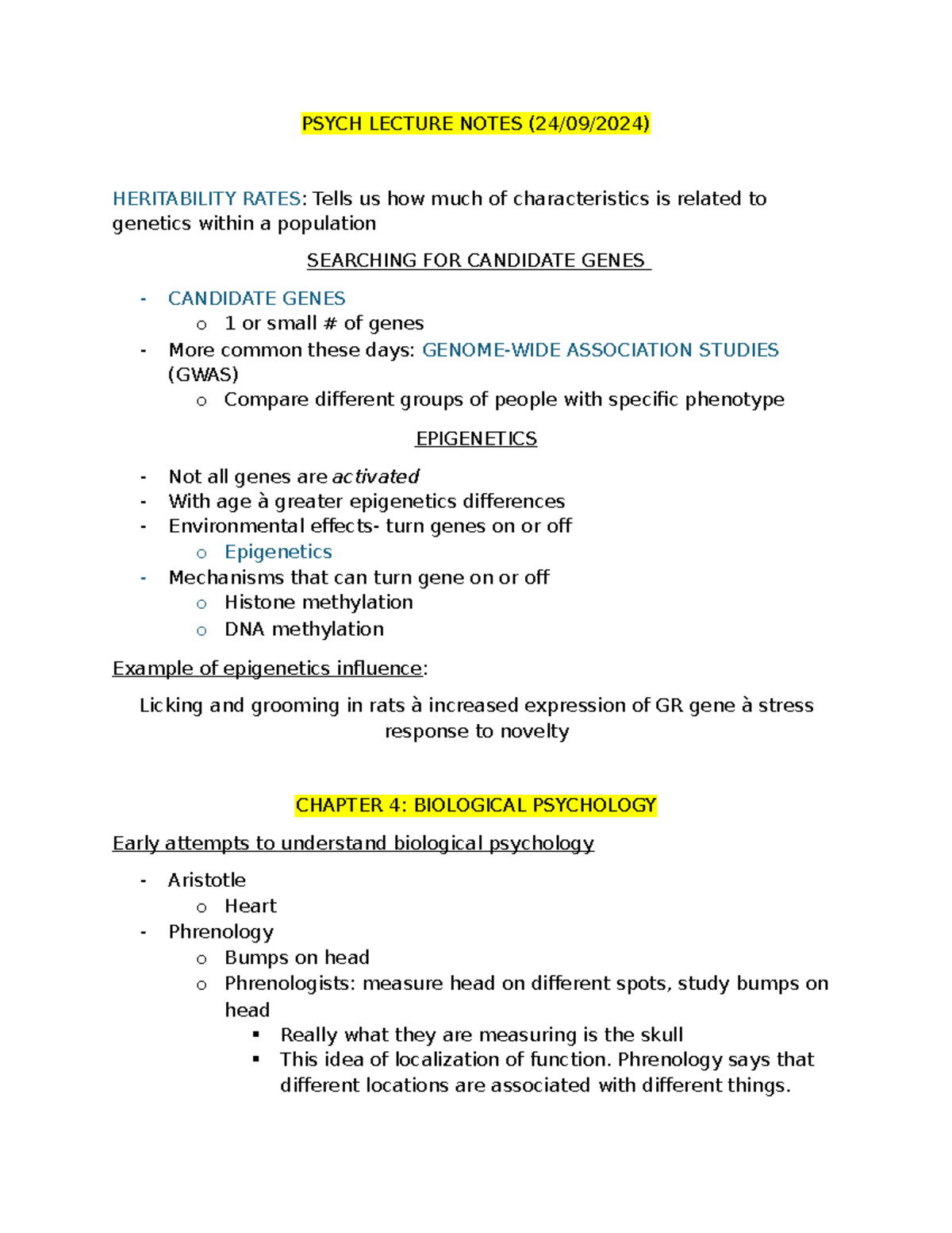PSYCH 101 LECTURE NOTES: HERITABILITY, GENES, AND BIOLOGICAL PSYCHOLOGY ...