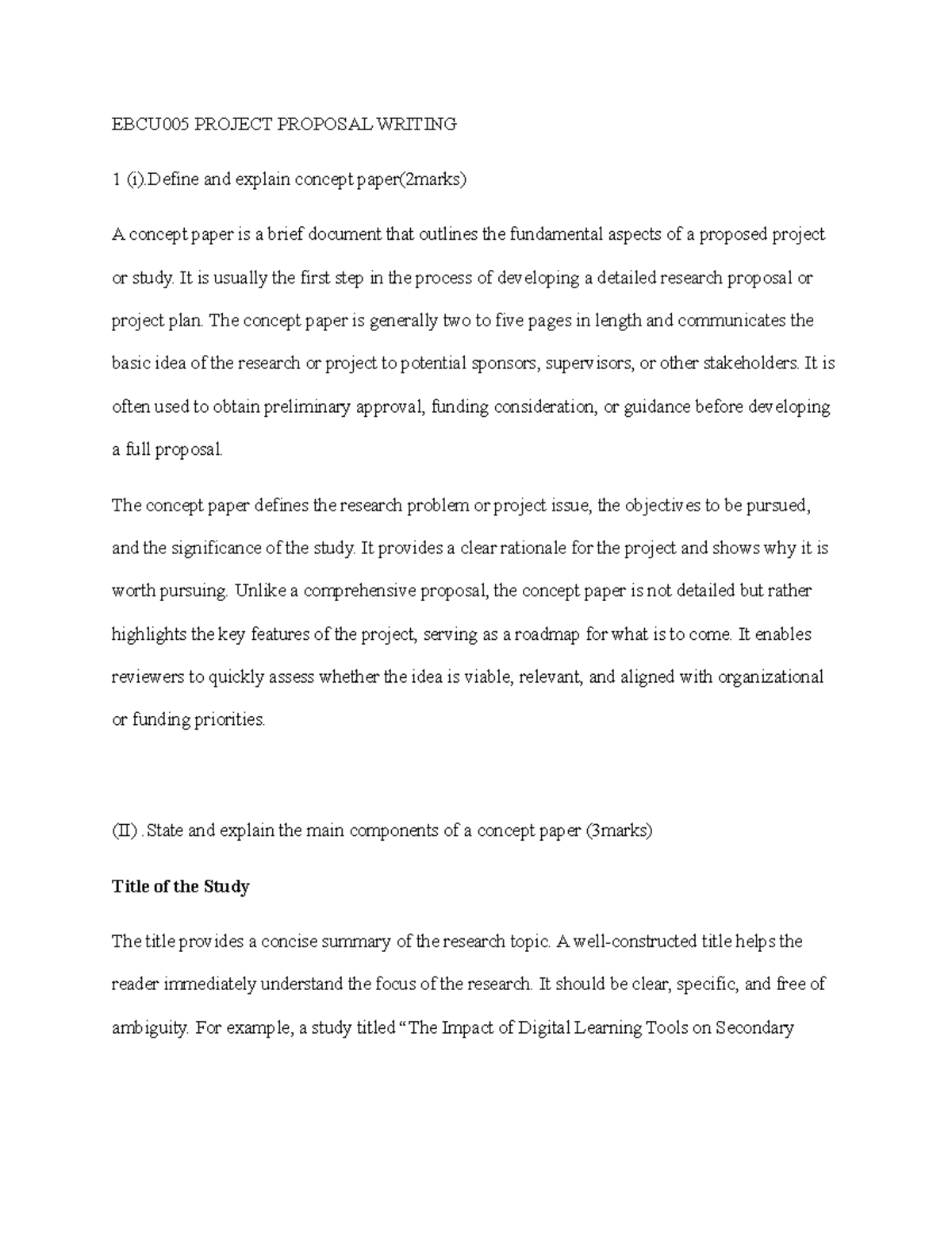 EBCU005 Project Proposal Writing: Key Components & Importance - Studocu