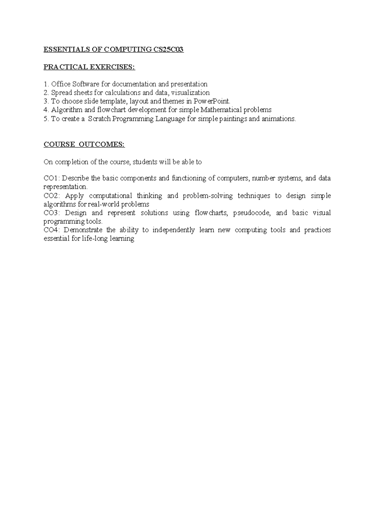 CS25C03 Practical Exercises: Office Software & Programming Basics - Studocu