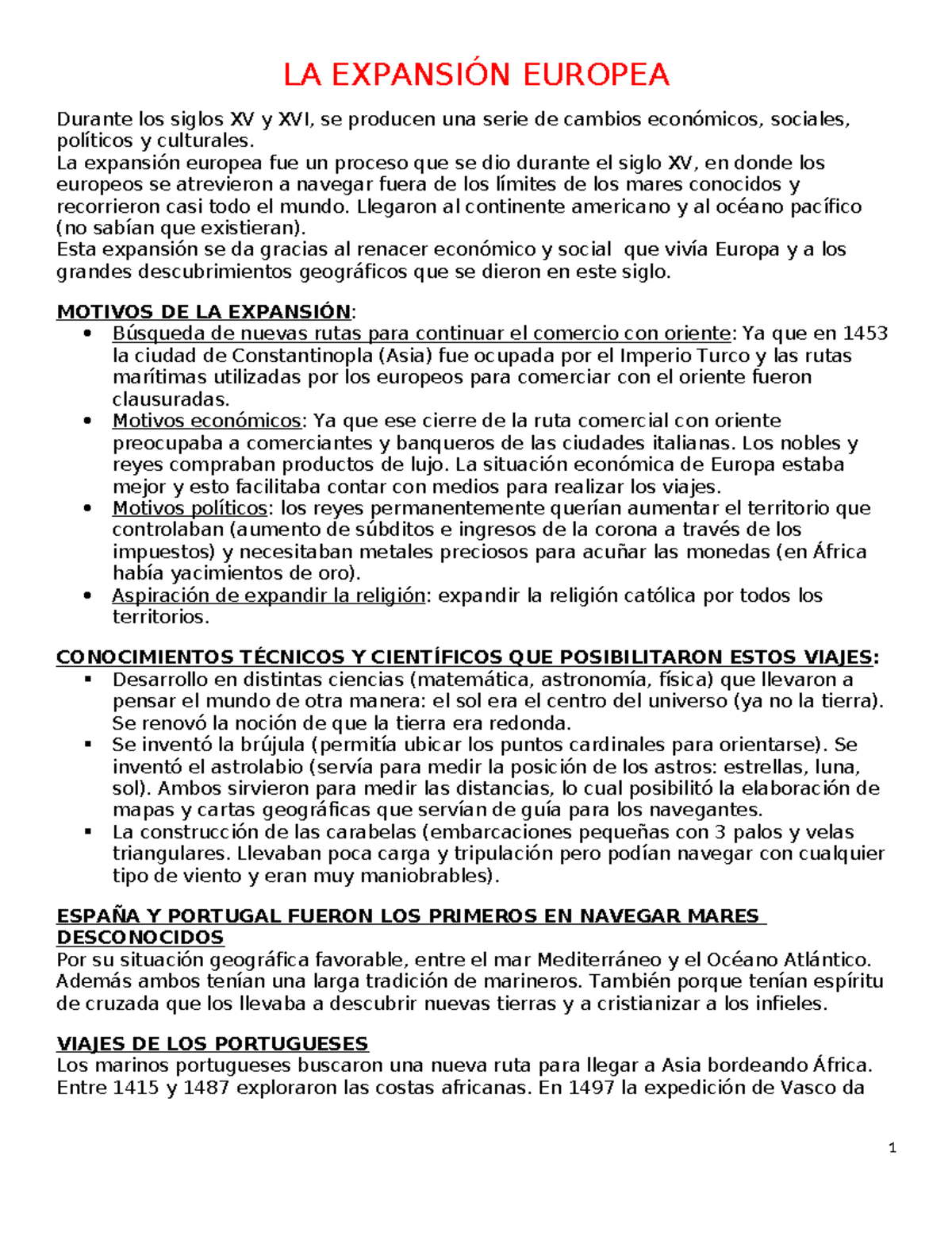 LA EXPANSIÓN EUROPEA EN LOS SIGLOS XV Y XVI: CAUSAS Y CONSECUENCIAS ...