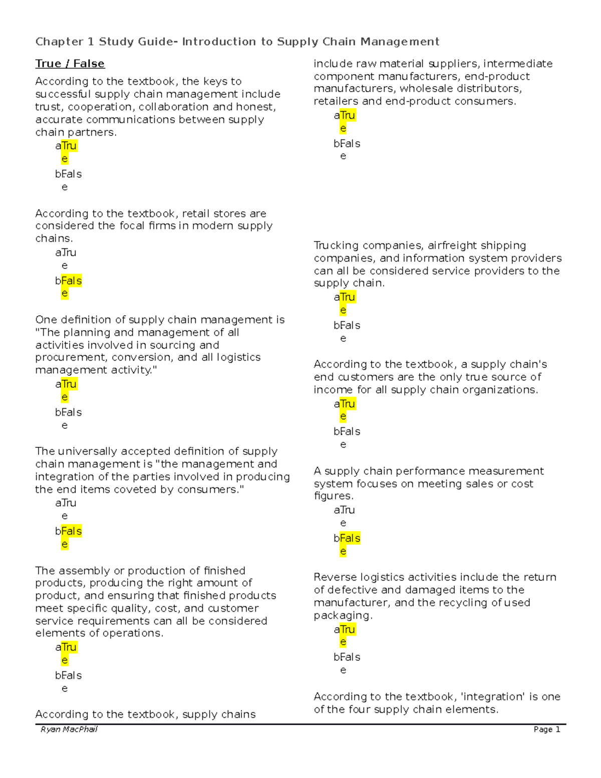 Chapter 1 Study Guide: Key Concepts in Supply Chain Management - Studocu