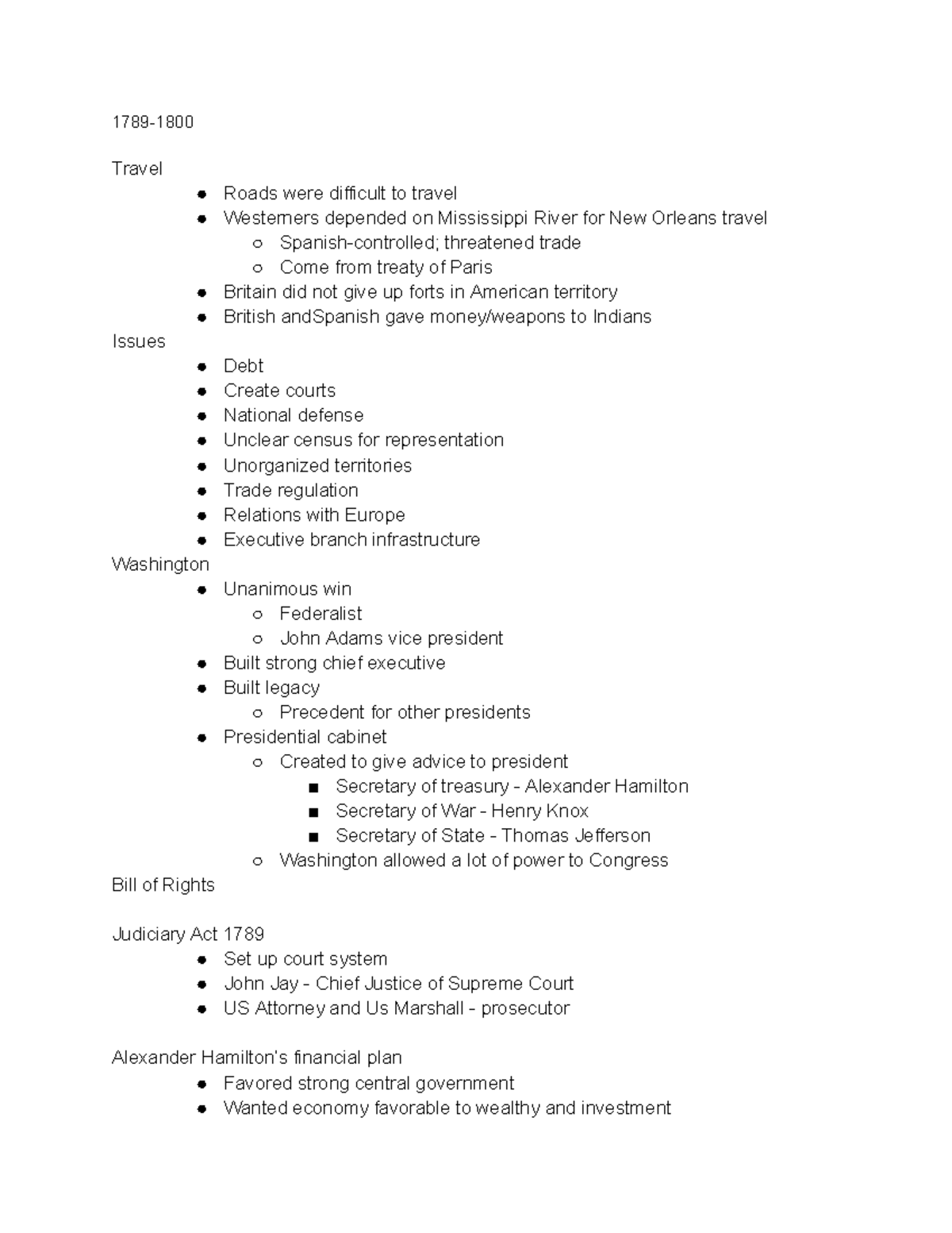 US History Study Guide: Key Events & Policies (1789-1800) - Studocu