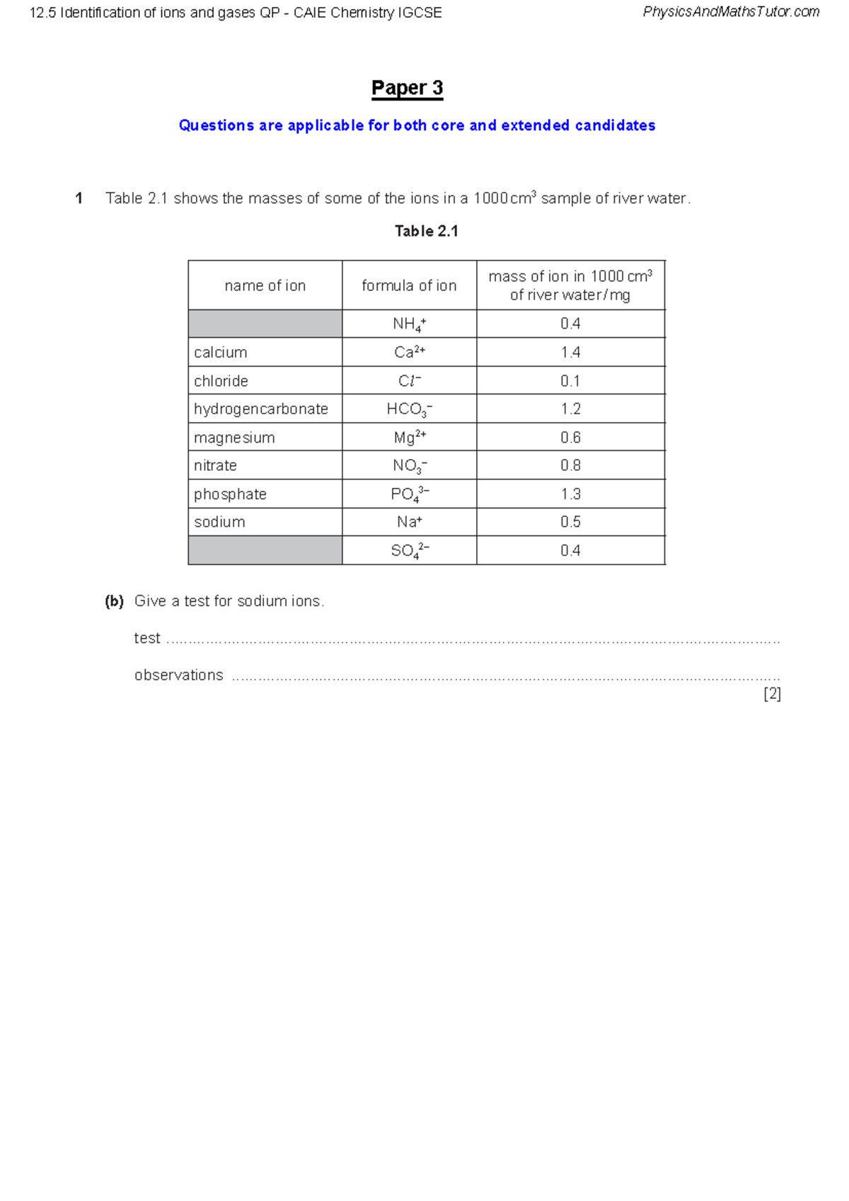 12.5 QP - Identification of Ions and Gases for CAIE Chemistry IGCSE ...