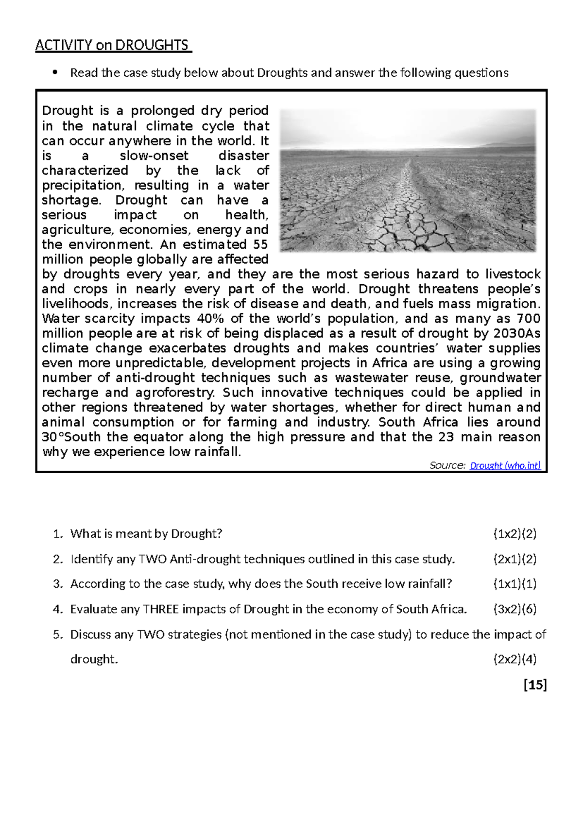 Activity on Droughts: Case Study Analysis and Questions - Studocu