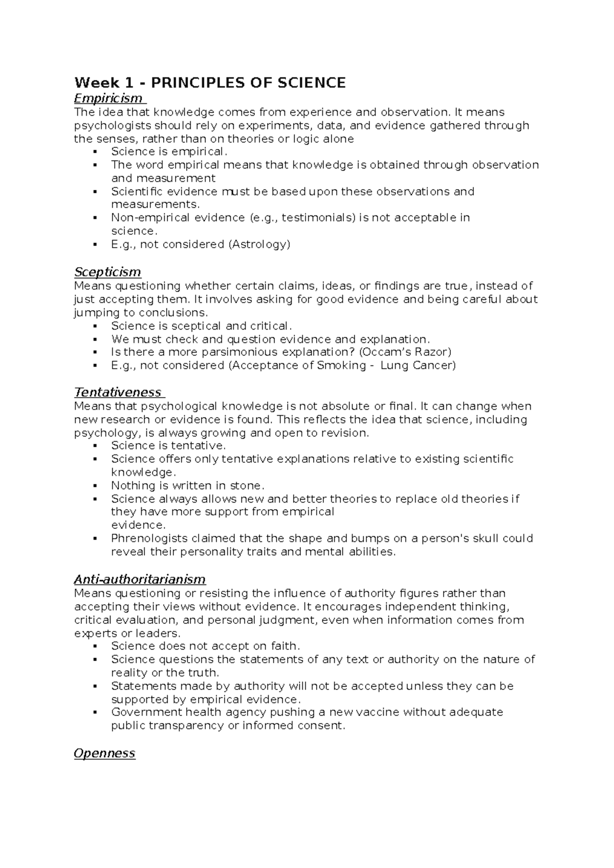 Week 1 - Principles of Science: Empiricism, Scepticism, and Openness ...