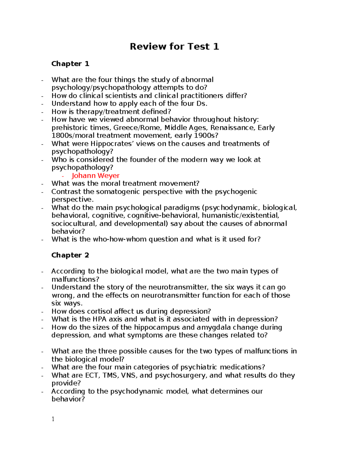 Review for Psychopathology Test 1: Chapters 1-5 Study Notes - Studocu