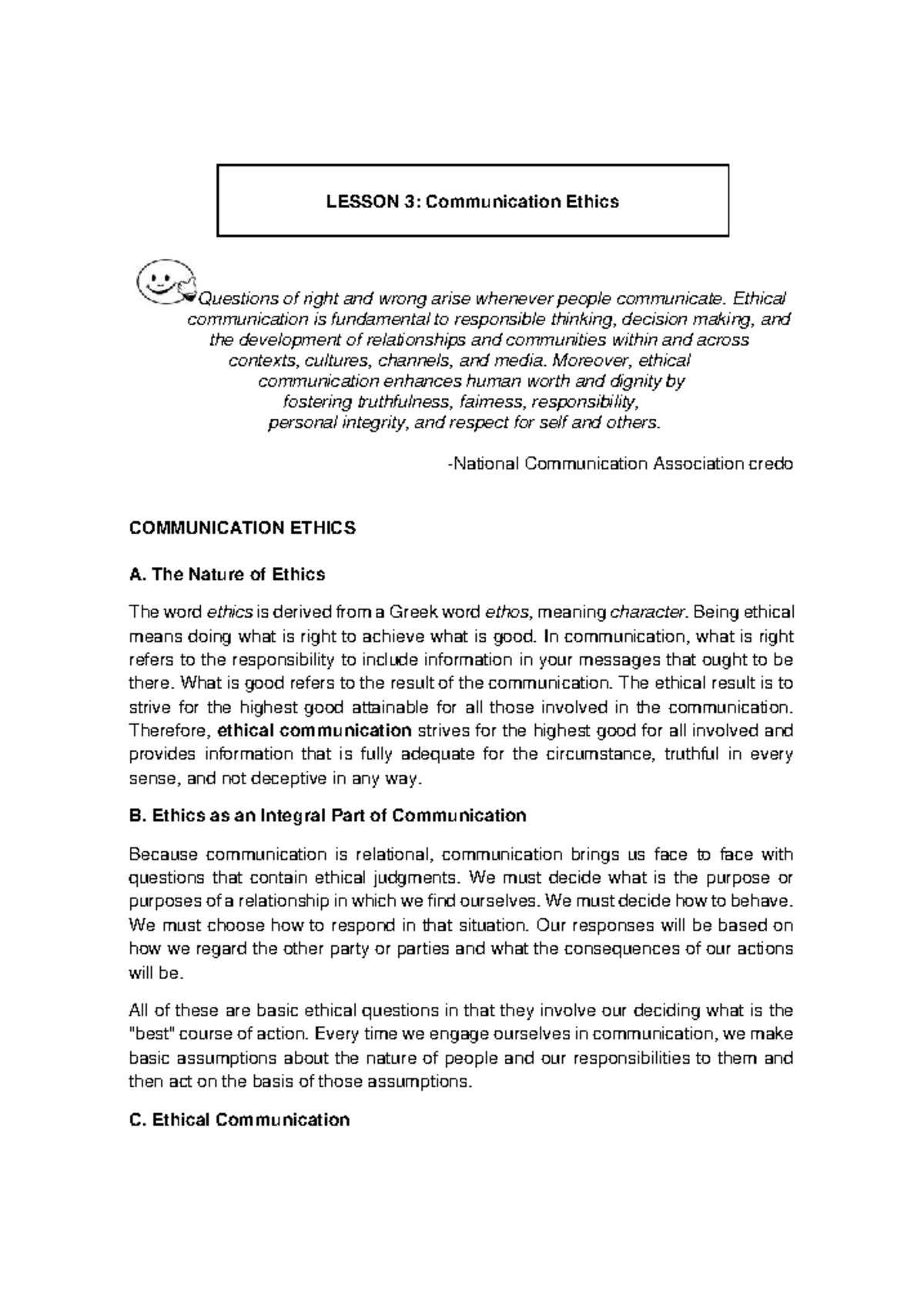 Lesson 3: Communication Ethics and Ethical Decision Making - Studocu