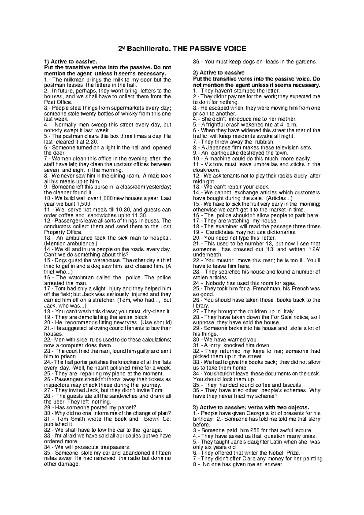 Passive Voice Activities 1: Transitive Verbs Practice for 2º ...