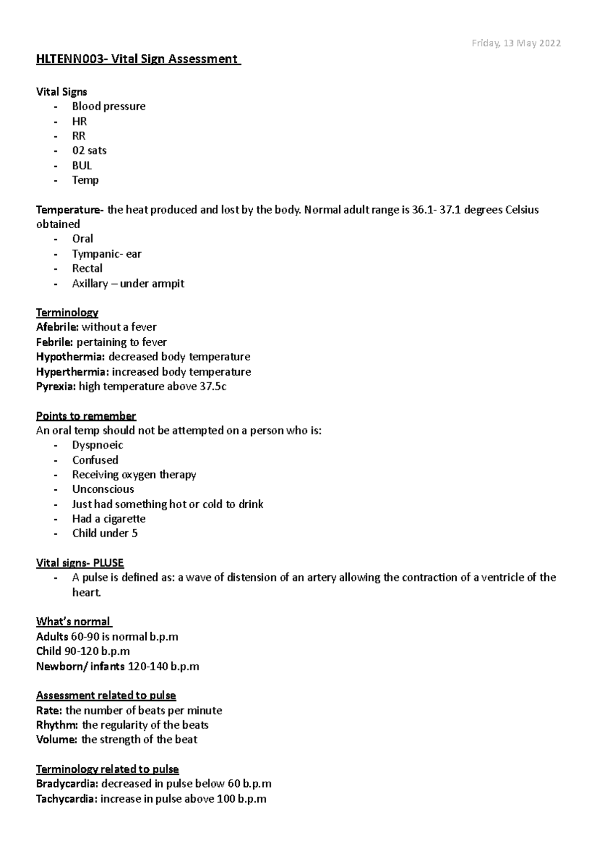 HLTENN003 - Comprehensive Guide to Vital Sign Assessment and Nursing ...