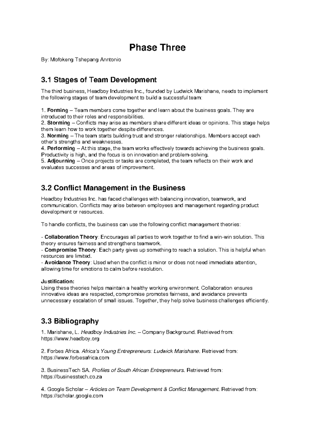 Phase Three: Team Development & Conflict Management Strategies 050620 ...