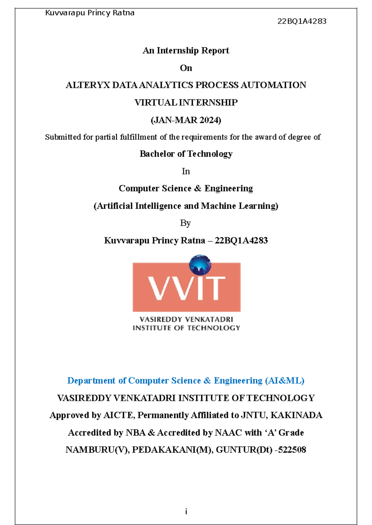 Alteryx Data Analytics Process Automation Virtual Internship Report ...