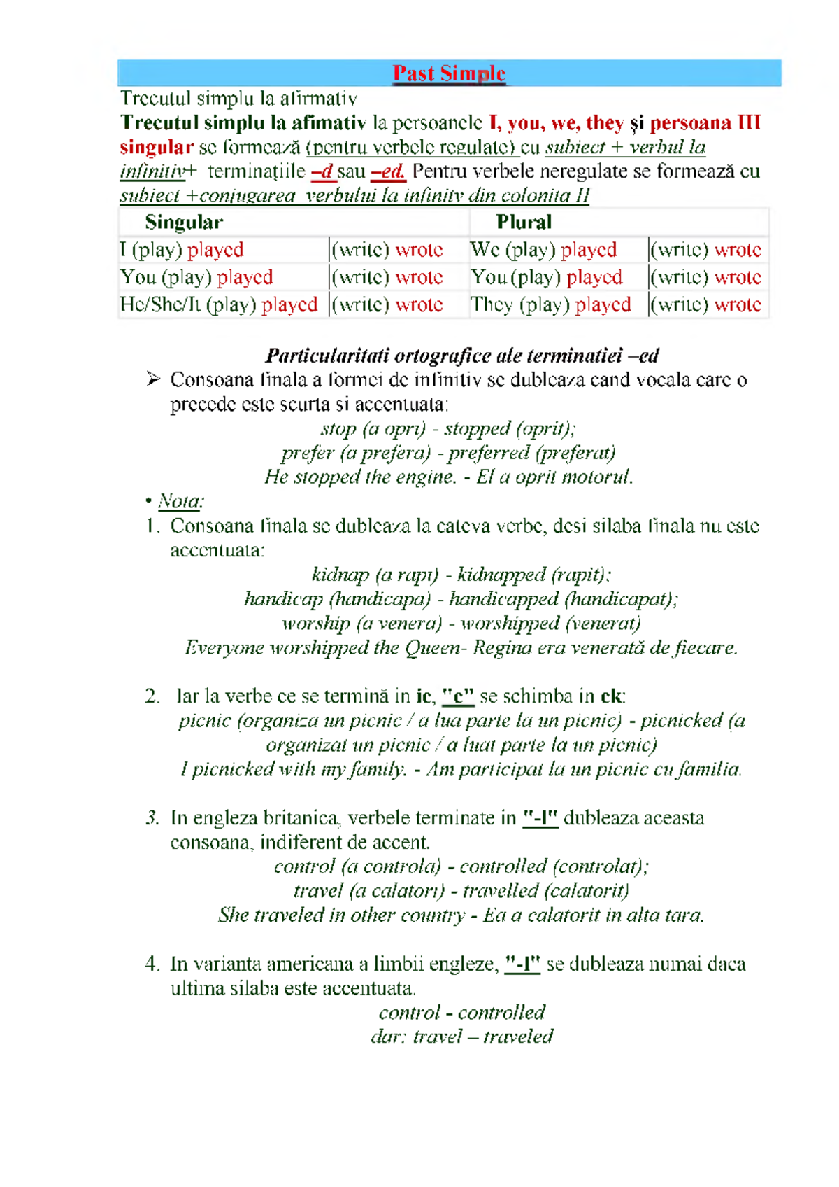 Past Simple Grammar Notes (ENG 101) - Studocu