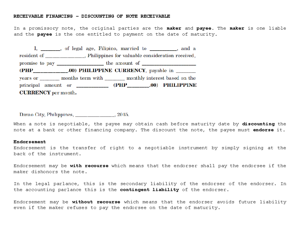 2 - Receivable Financing: Discounting Notes with Recourse - Studocu