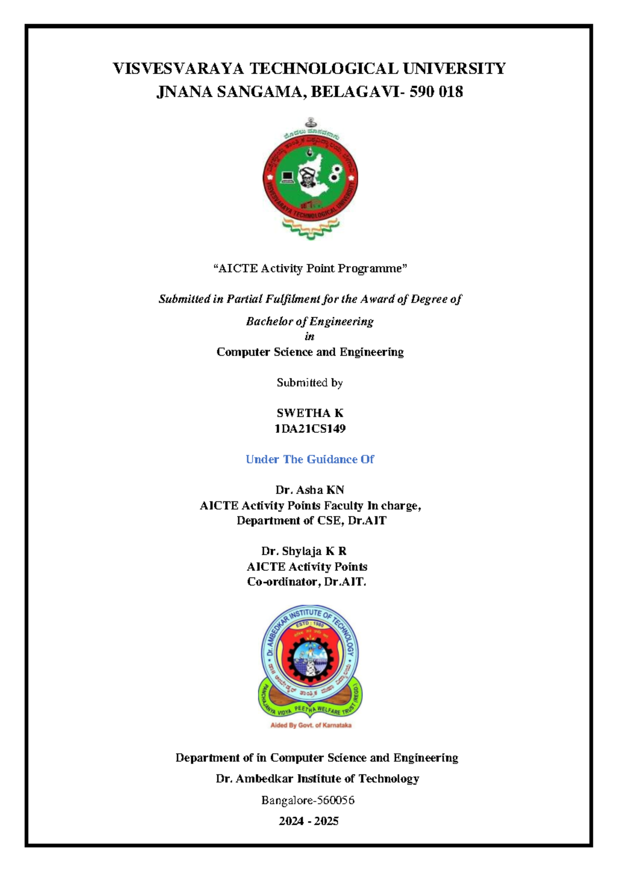 AICTE activity points report for computer science engineering ...