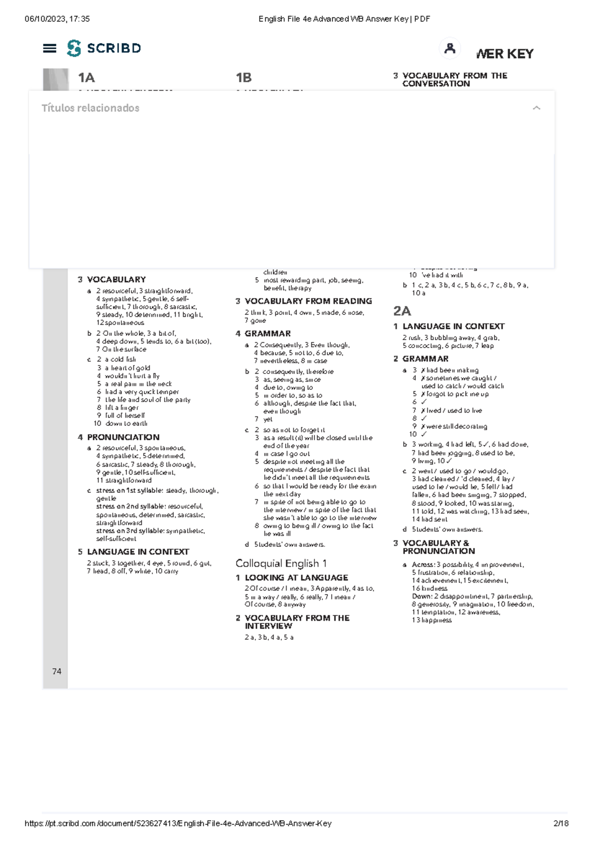 17:35 English File 4e Advanced WB Answer Key - Vocabulary & Grammar ...