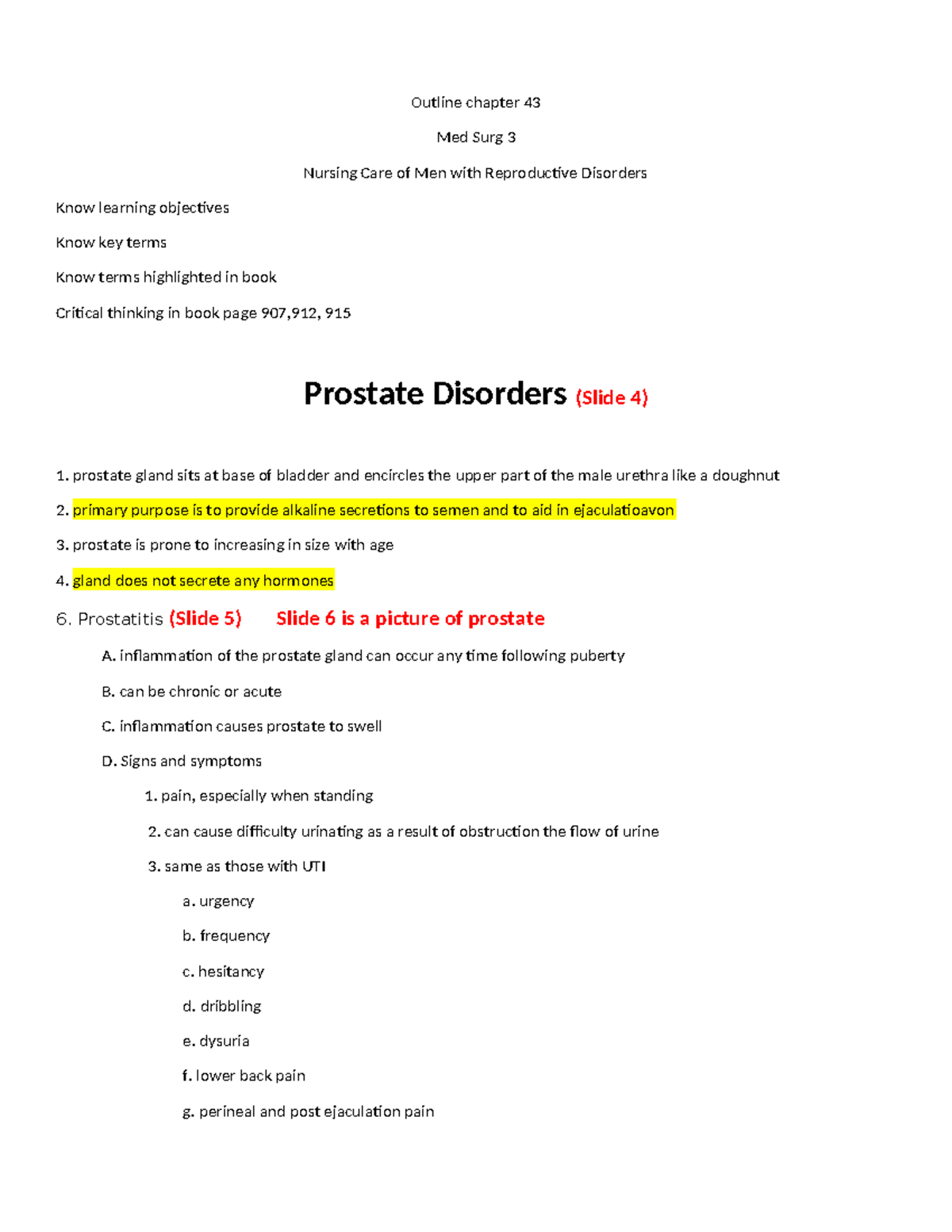 Chapter 43 Med Surg 3: Male Reproductive System Disorders Overview ...