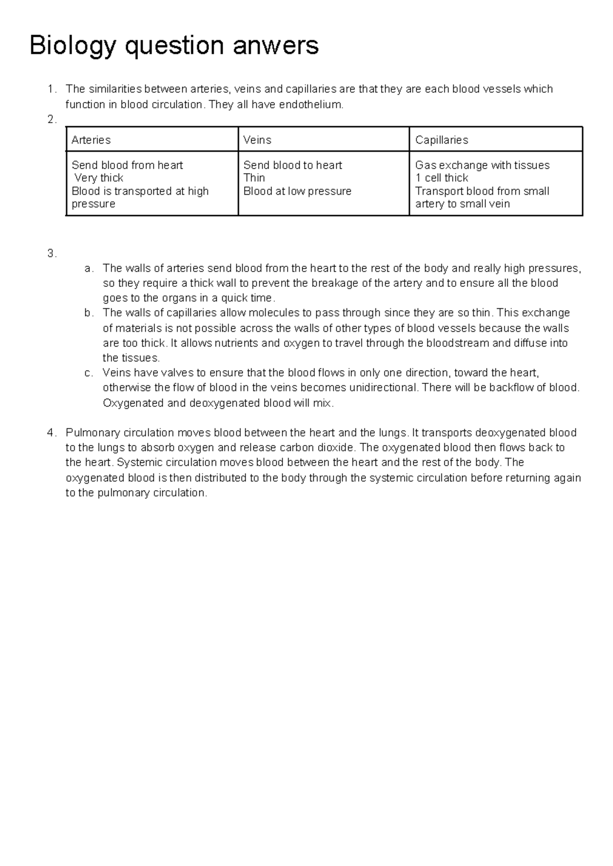 Bio question answers - Biology question anwers 1. The similarities ...