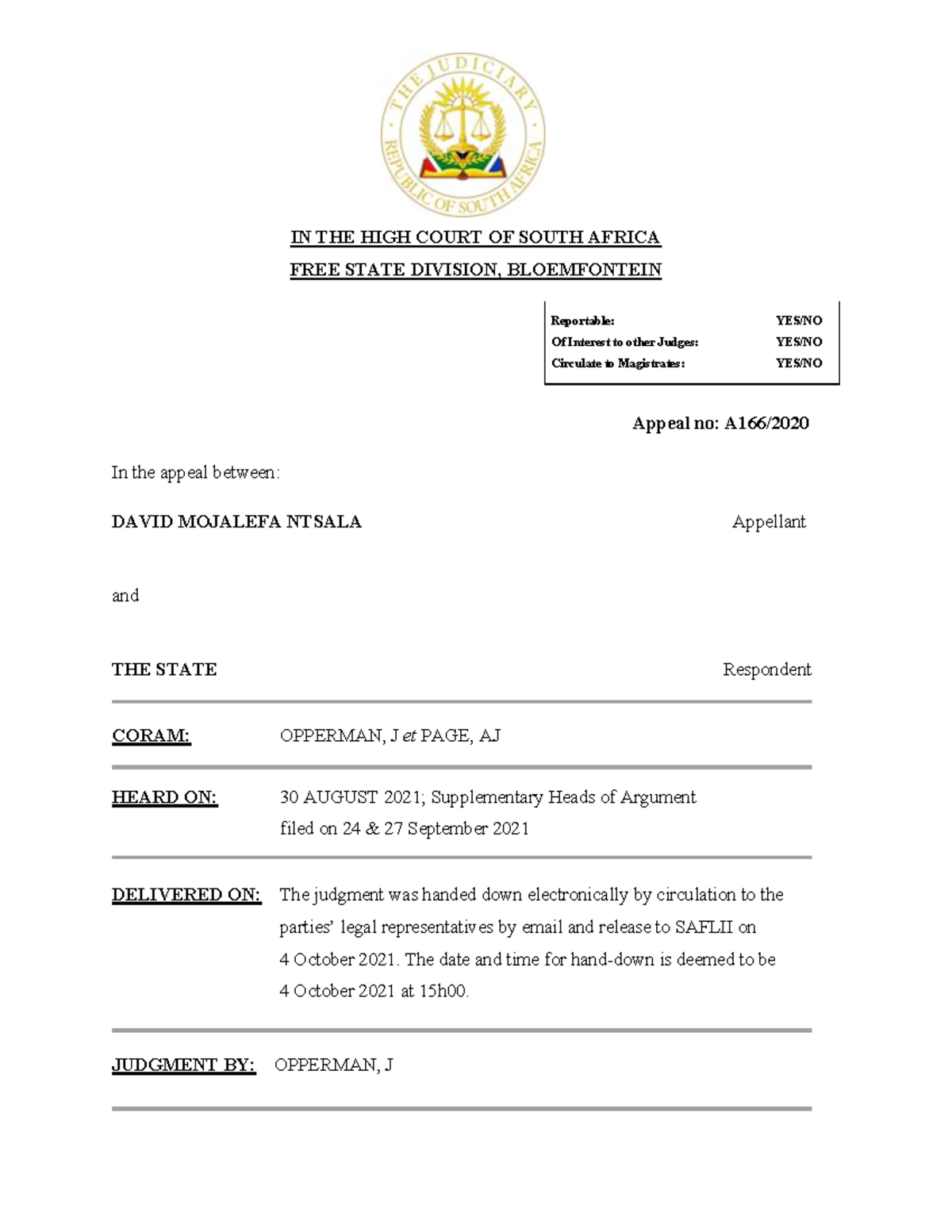NTSALA V S - Appeal Judgment on Stock Theft Case Law Analysis - Studocu