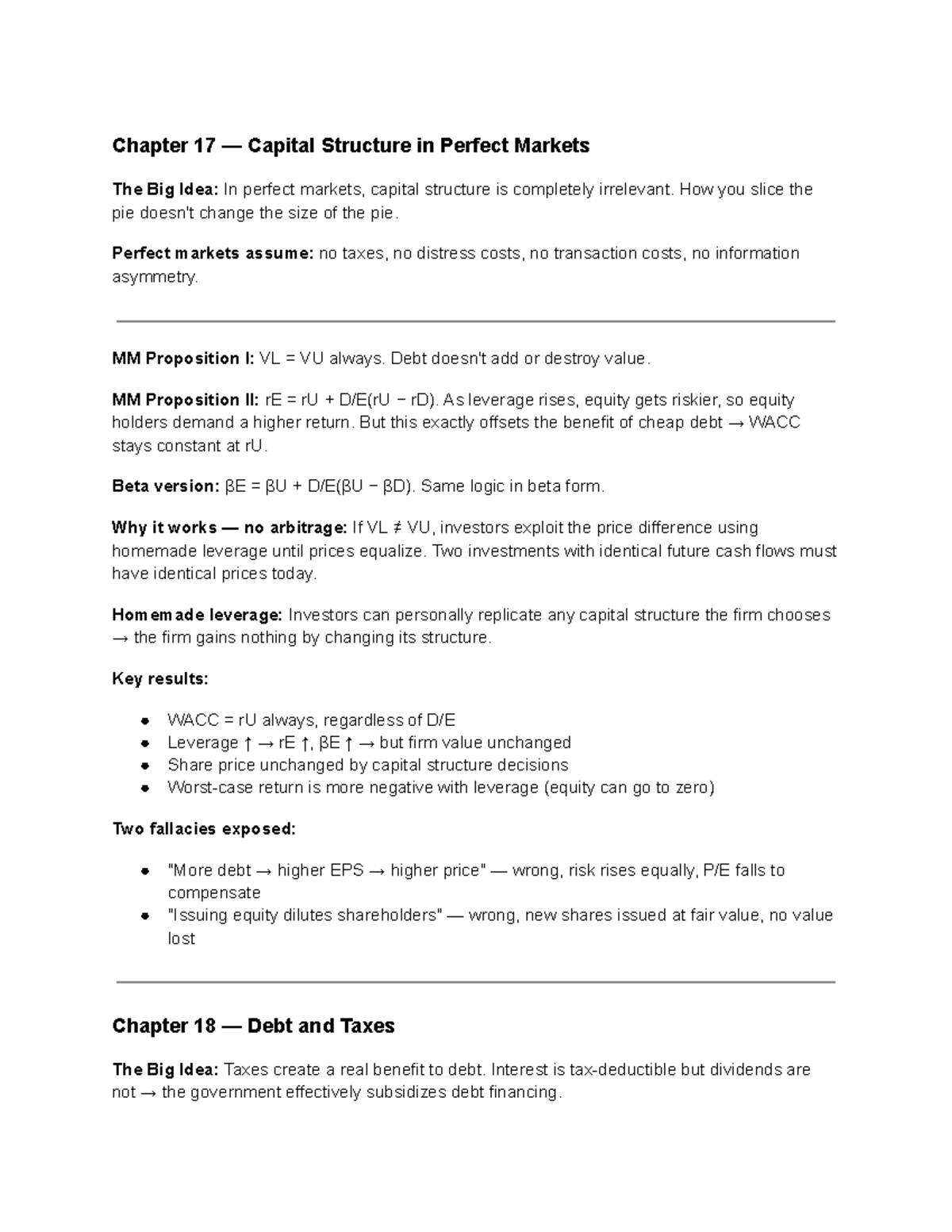 274 - Midterm 1 Spring 2026 Summary: Capital Structure Insights - Studocu