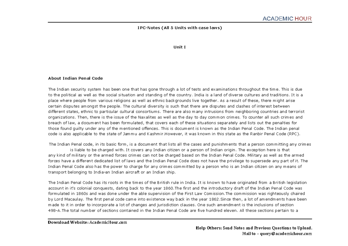IPC Notes for Semester IV: Overview of Indian Penal Code & Offences ...