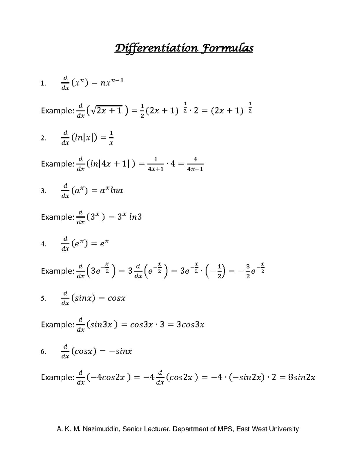 Integration And Differentiation Formulas List Differential Equation