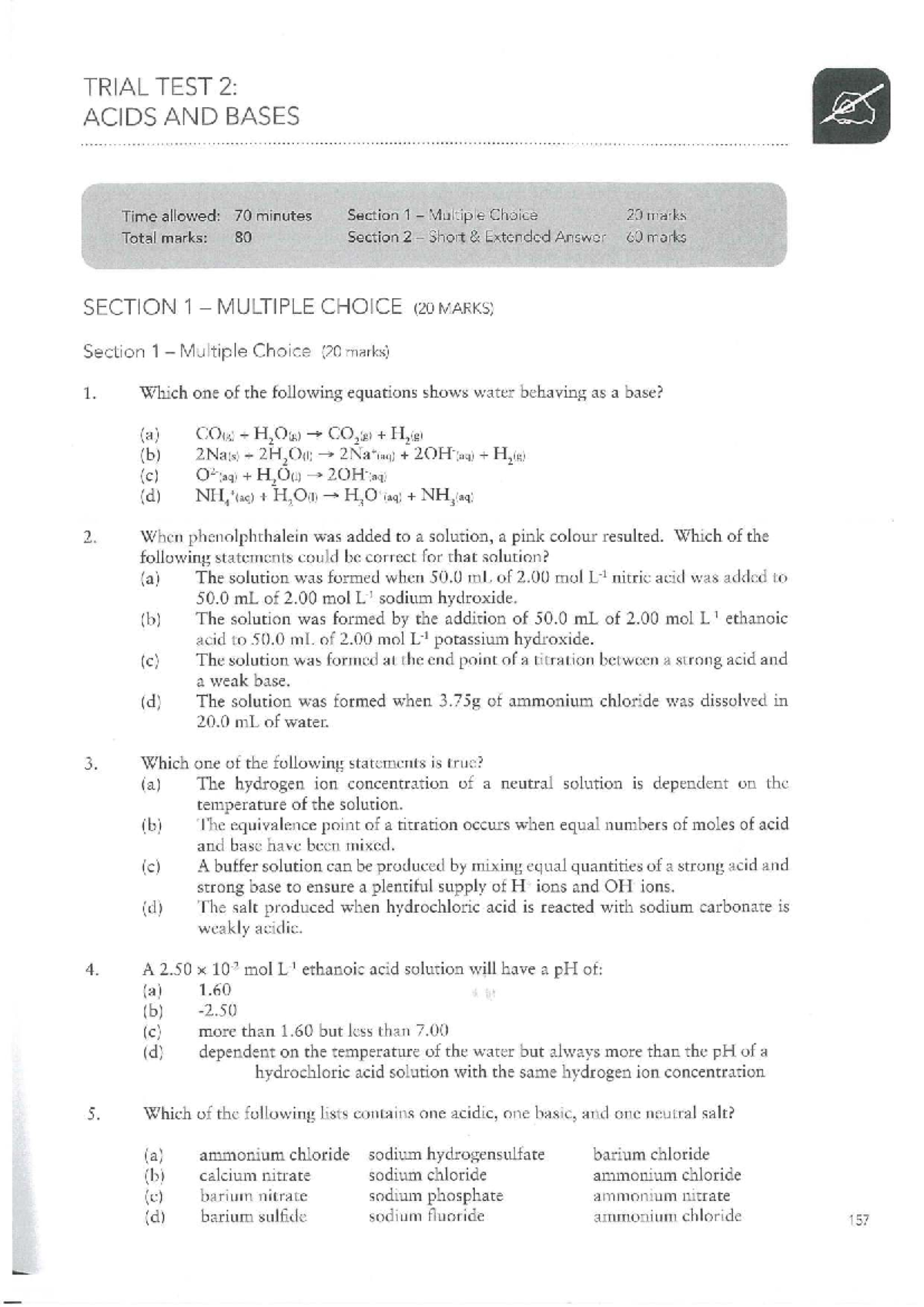 TRIAL TEST 2: ACIDS AND BASES - Comprehensive Study Guide - Studocu