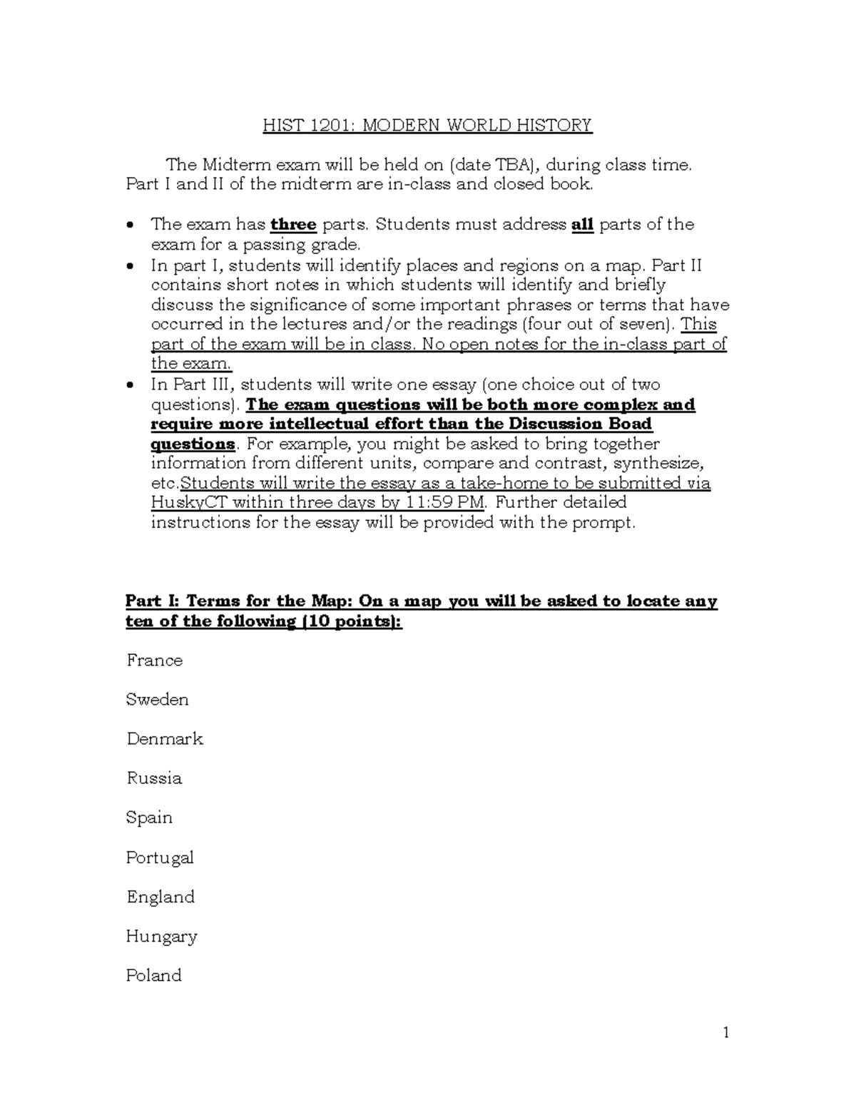 HIST 1201: Modern World History Midterm Exam Study Guide - Studocu