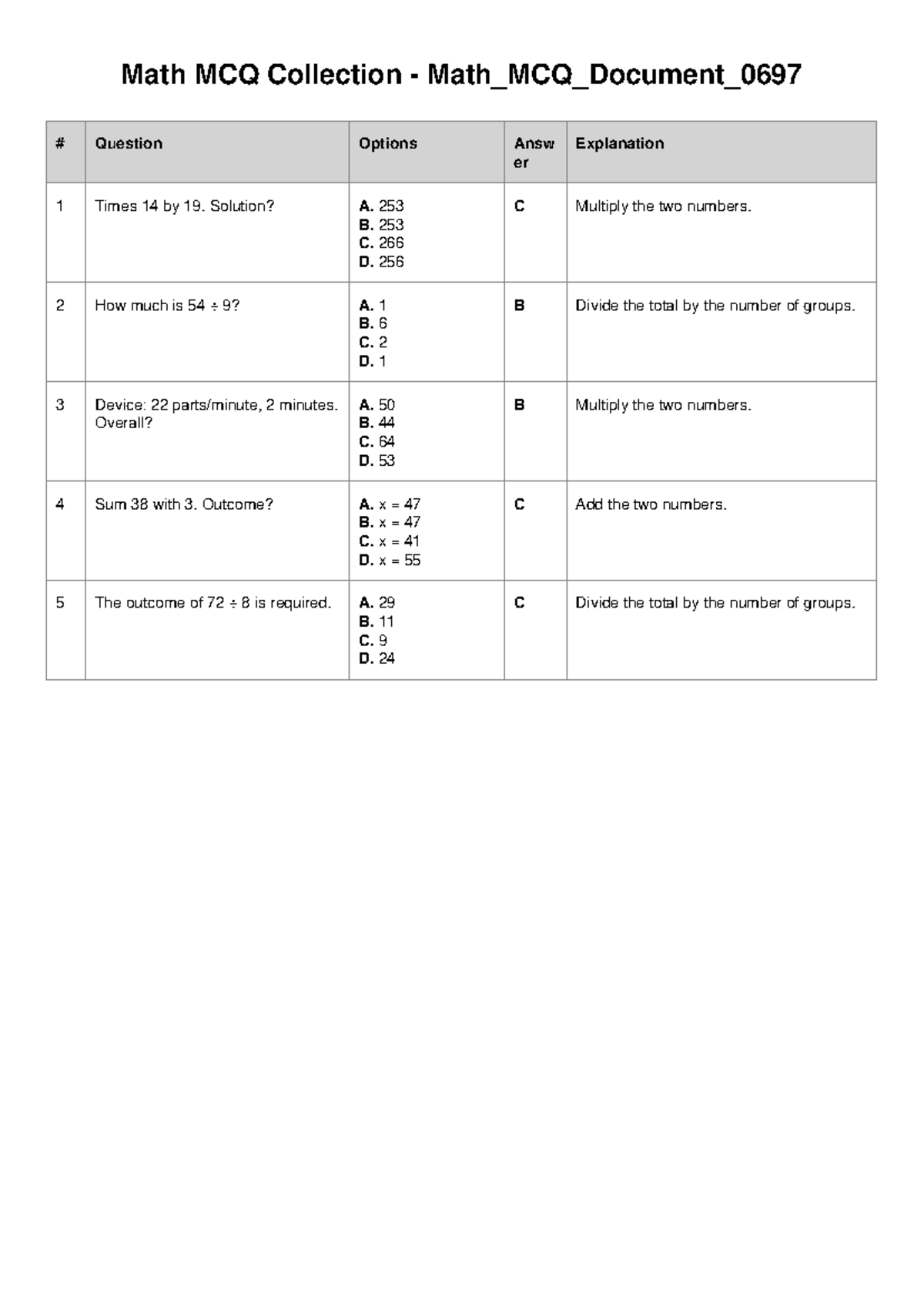 Math MCQ Collection - Math_MCQ_Document_0697 - Studocu