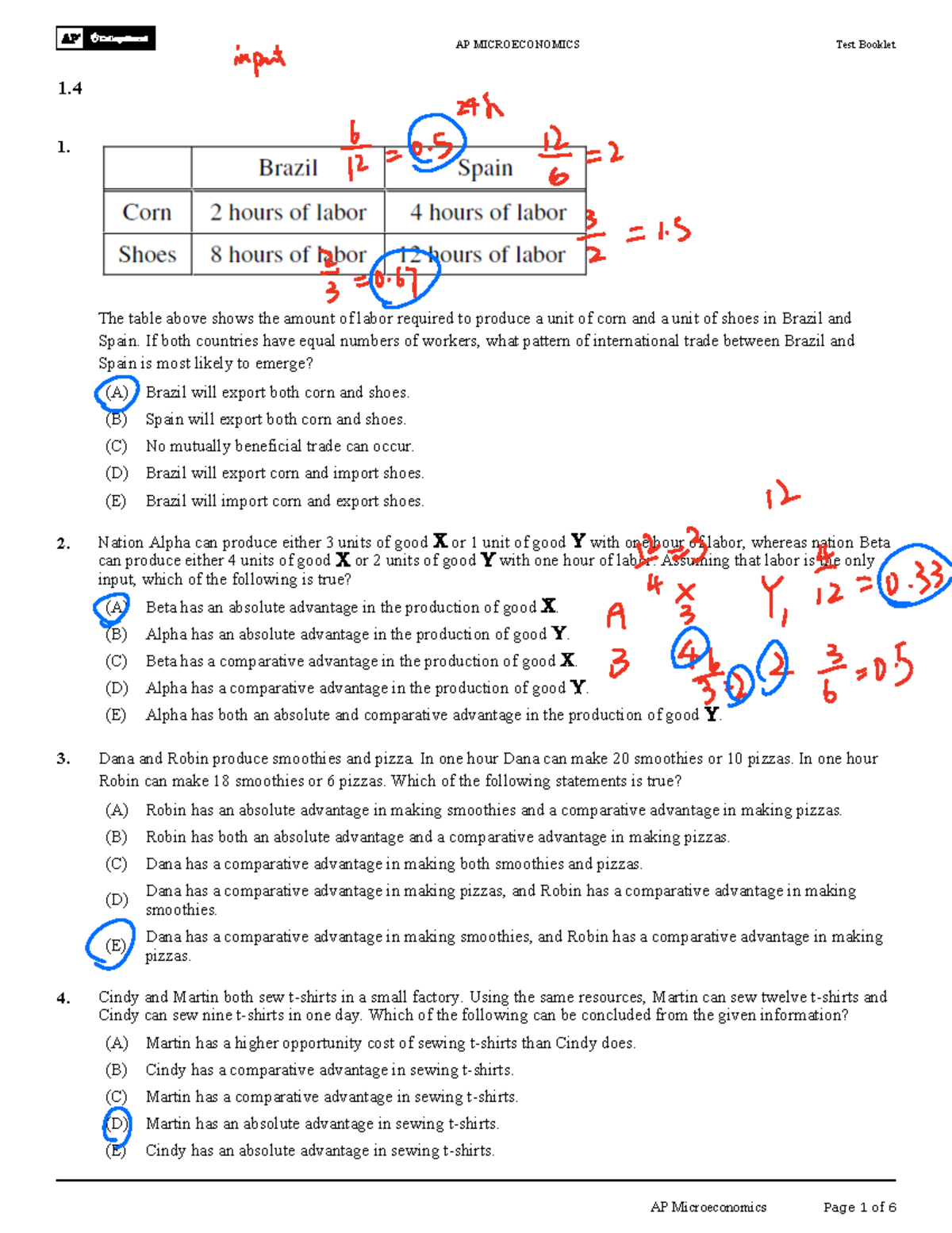 AP MICROECONOMICS Test Booklet 1.4: Key Concepts and Questions - Studocu