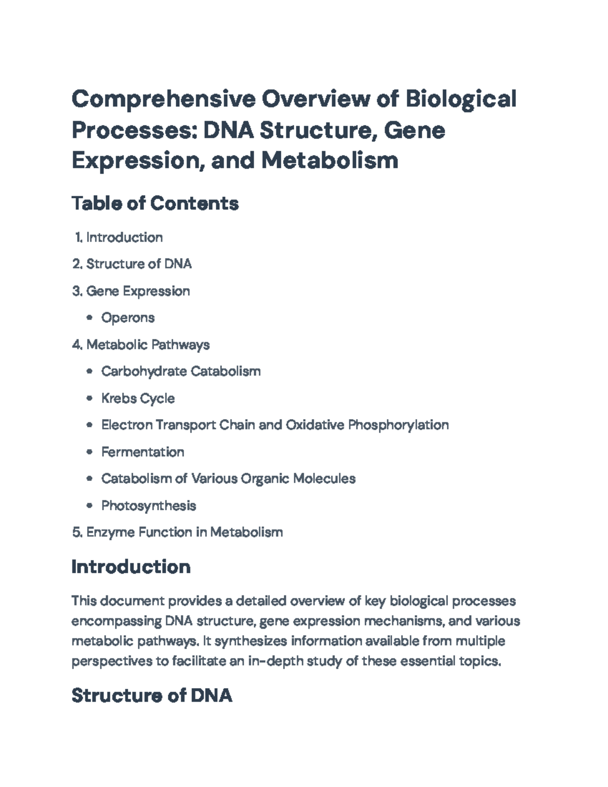 Biological Processes Overview: DNA, Gene Expression & Metabolism ...