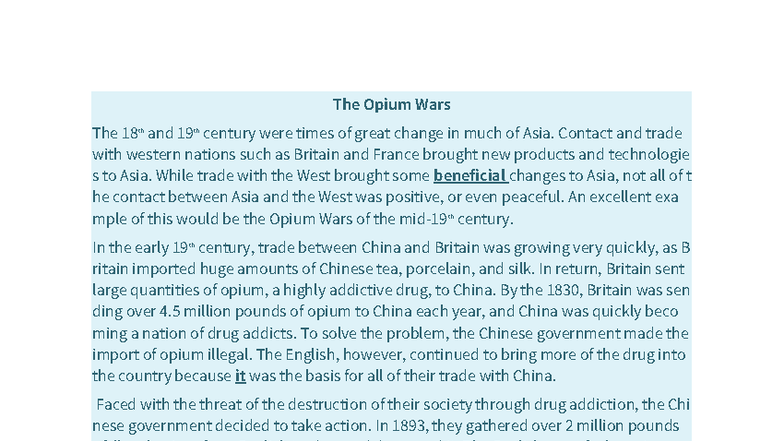 Reading-1: The Opium Wars and Their Impact on Asia - Studocu