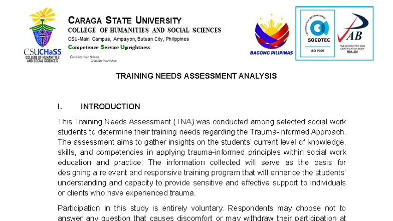 TNA Report: Training Needs Assessment for SW118 Students - Studocu