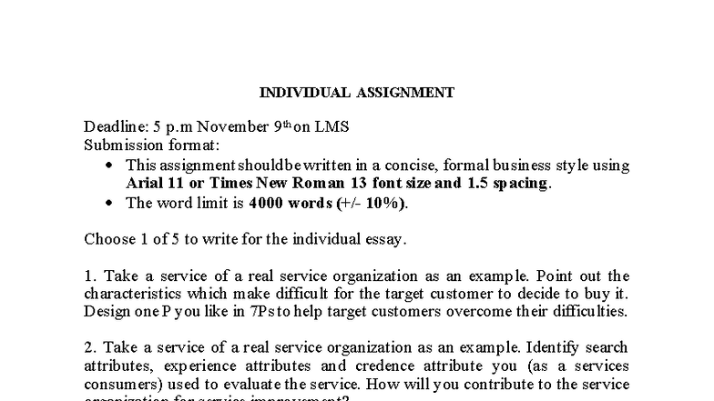 Individual assignment - INDIVIDUAL ASSIGNMENT Deadline: 5 p November ...