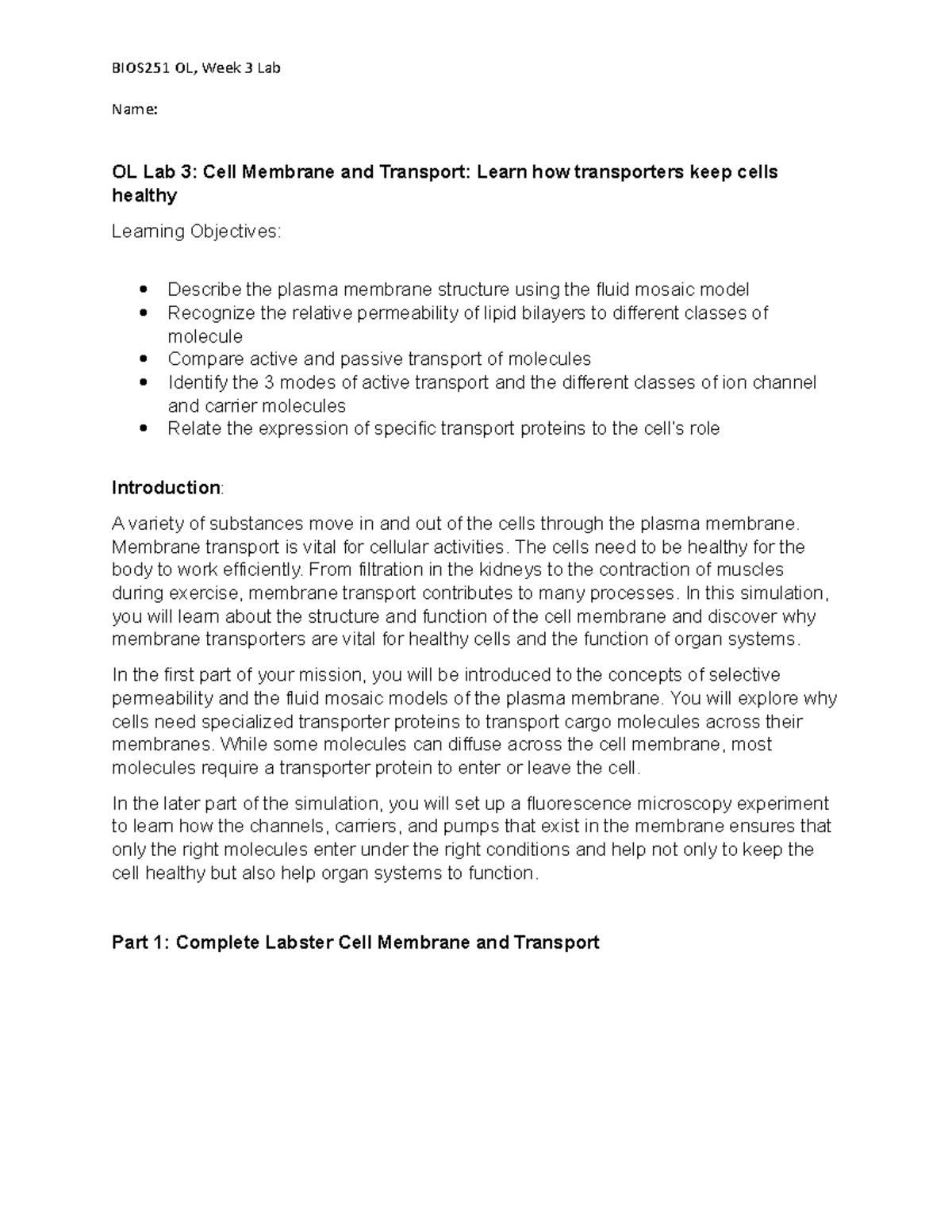 OL Lab 3: Cell Membrane and Transport Simulation Insights - Studocu