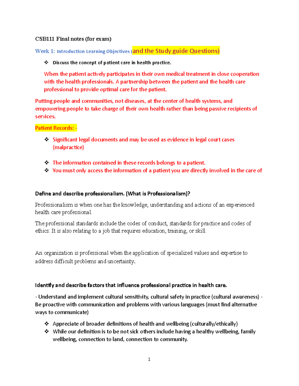 CSB111 Final notes exam - CSB111 Final notes (for exam) Week 1 ...