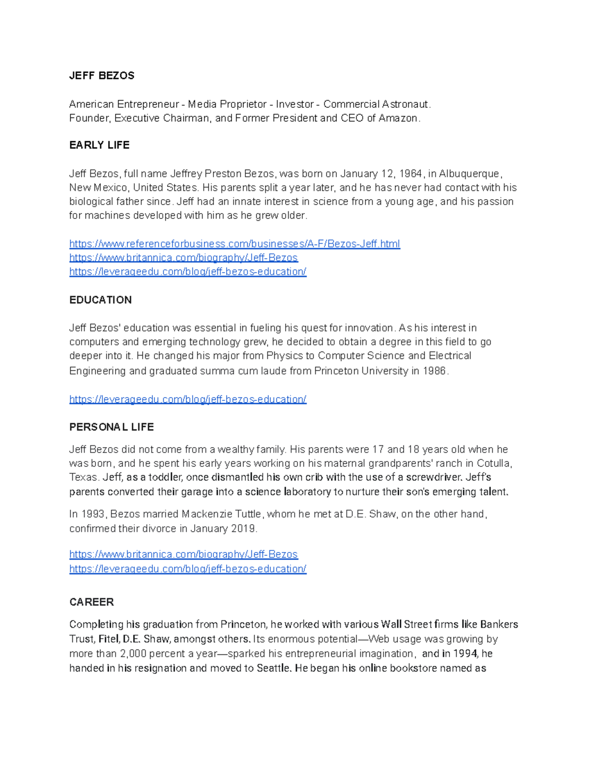 Biography of Jeff Bezos - JEFF BEZOS American Entrepreneur - Media ...
