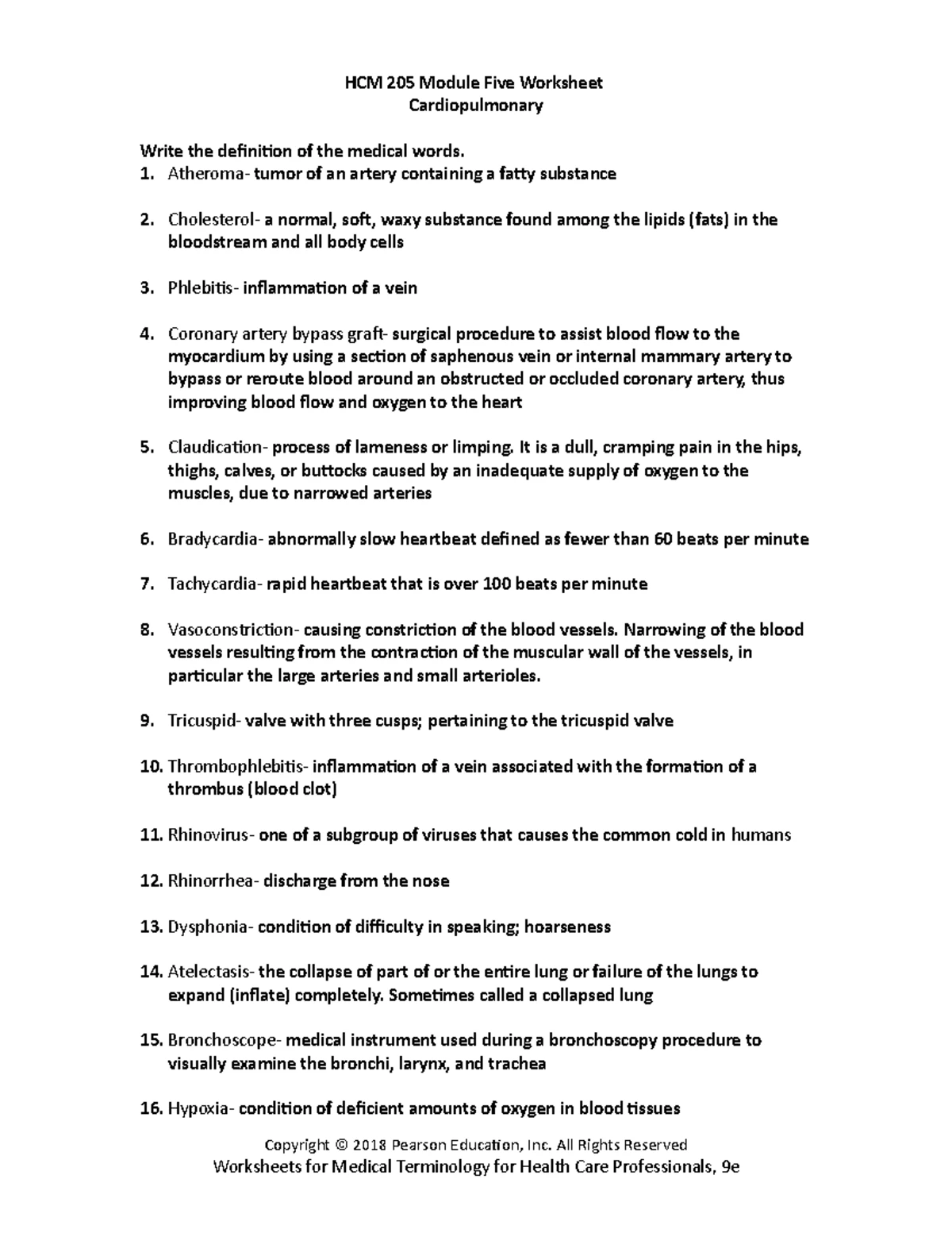 HCM 205 Module 3 Medical Terminology Worksheet & Definitions - Studocu