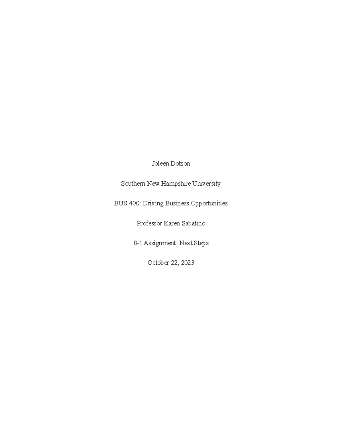 BUS 400 module 8 - Joleen Dotson Southern New Hampshire University BUS ...