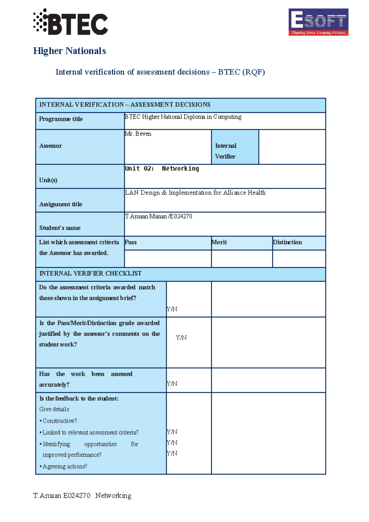 2710-1666634345190-Unit 02: Networking Assignment on LAN Design - Studocu