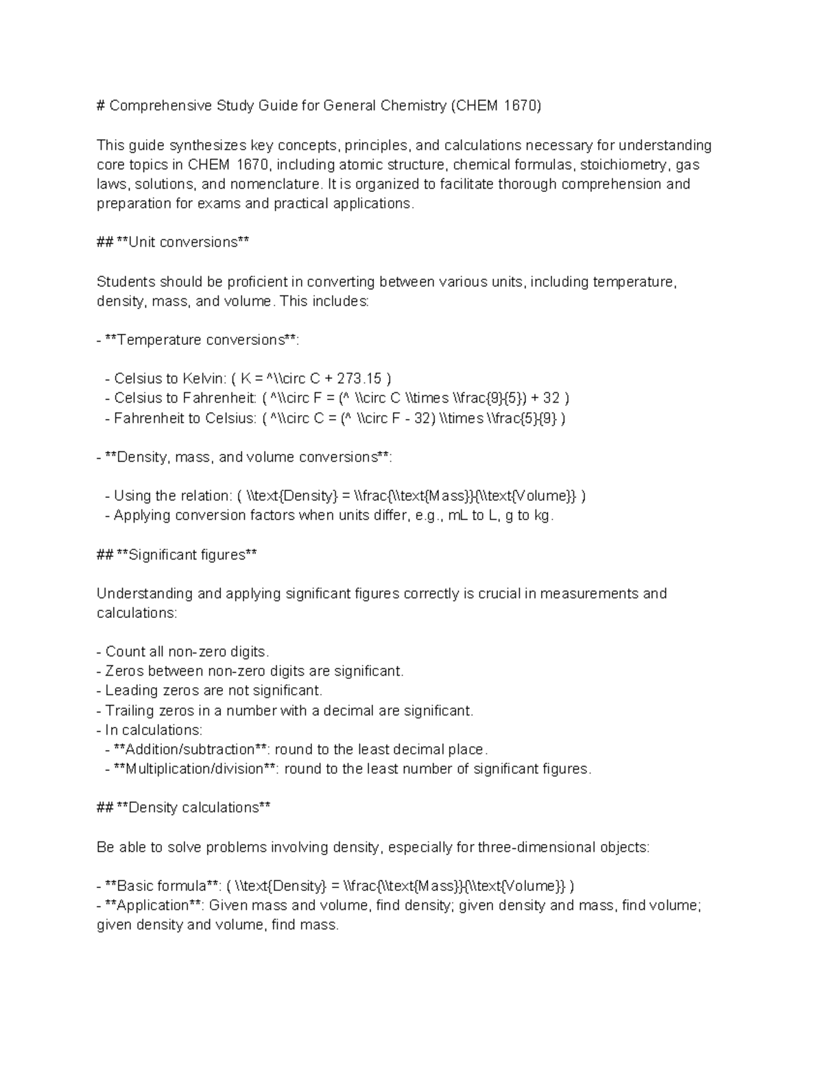 Comprehensive Study Guide for General Chemistry (CHEM 1670) - Studocu