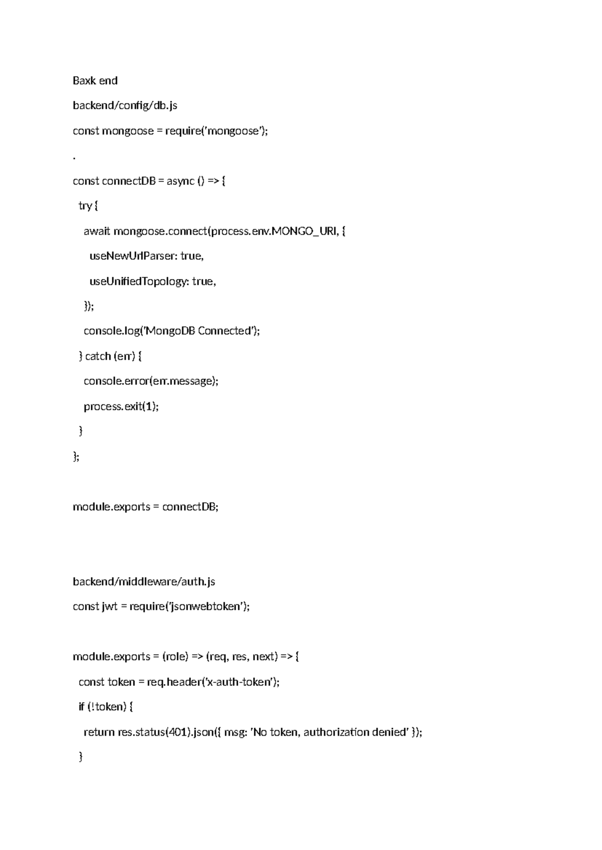 Work Back and Front - Great - Baxk end backend/config/db const mongoose ...